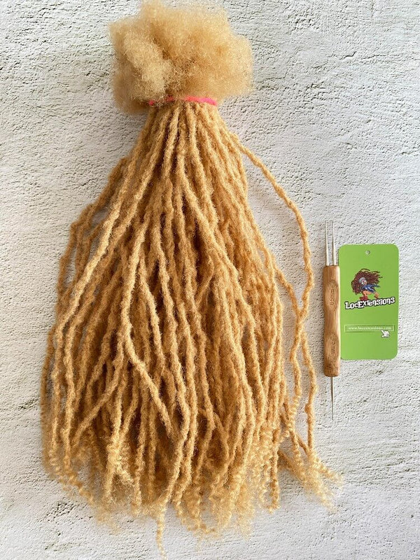 Honey Blonde Curly Tips Textured Human Hair Loc Extensions - LocE-PL