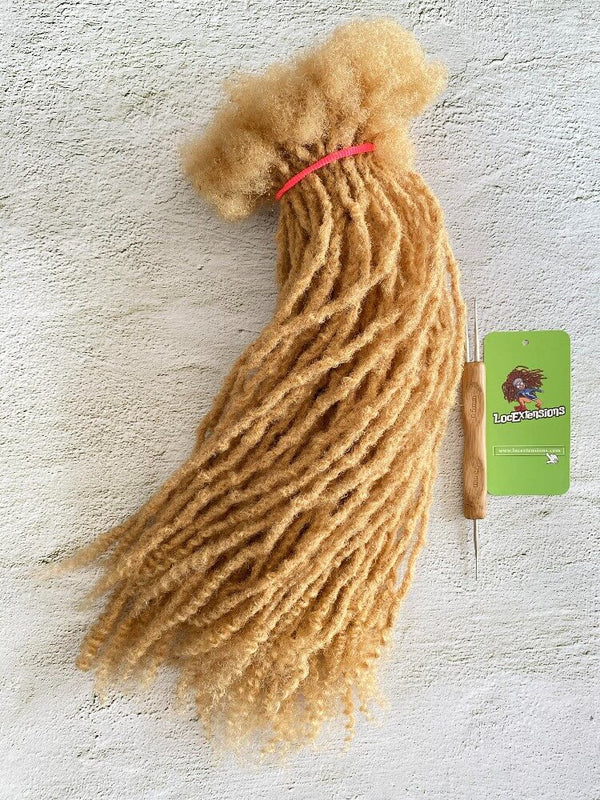 Honey Blonde Curly Tips Textured Human Hair Loc Extensions - LocE-PL